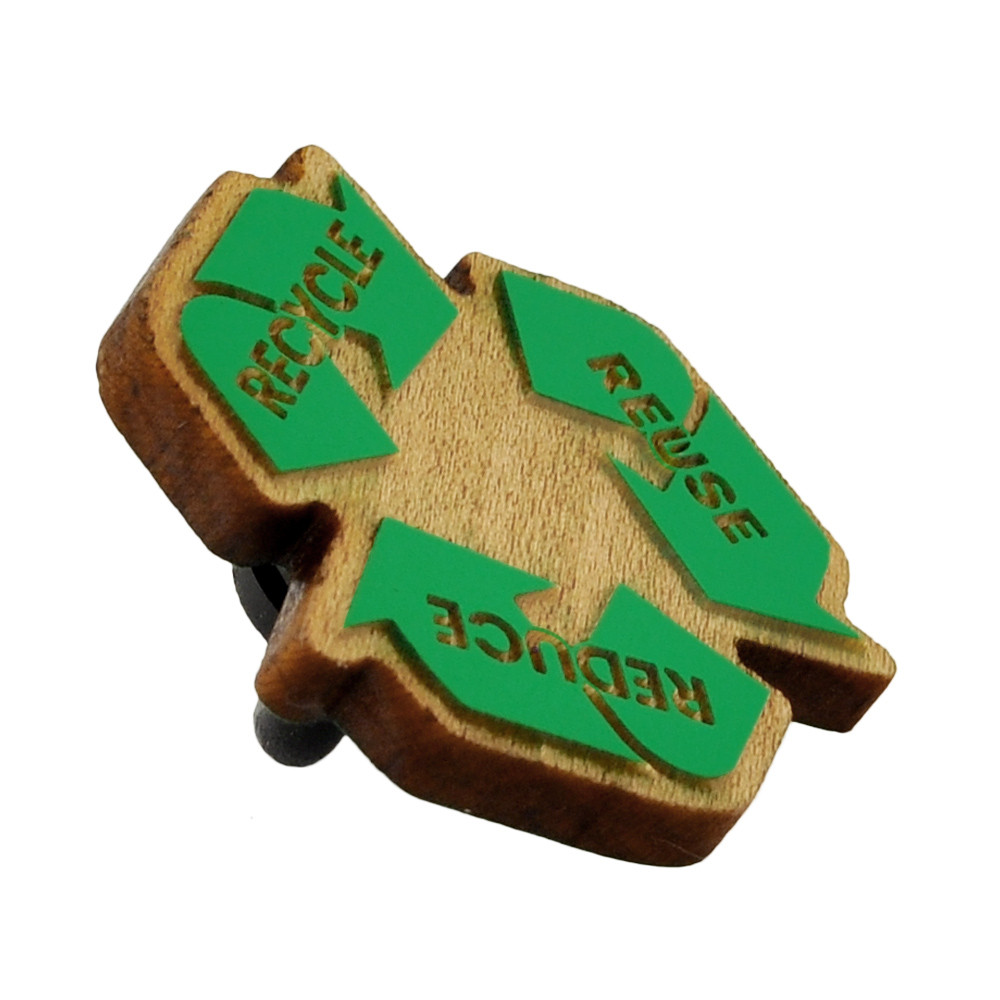 Green Reduce, Reuse, Recycle Wood Pin | PinMart