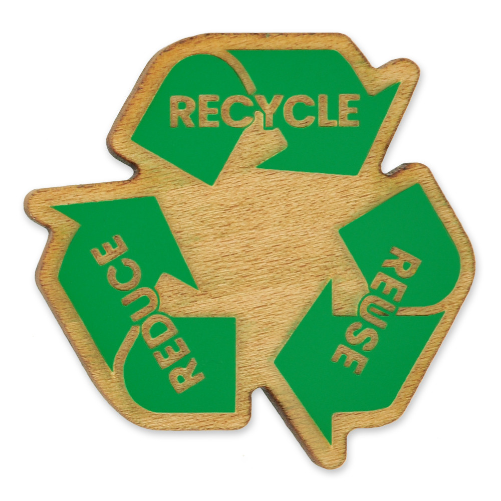 Green Reduce, Reuse, Recycle Wood Pin | PinMart