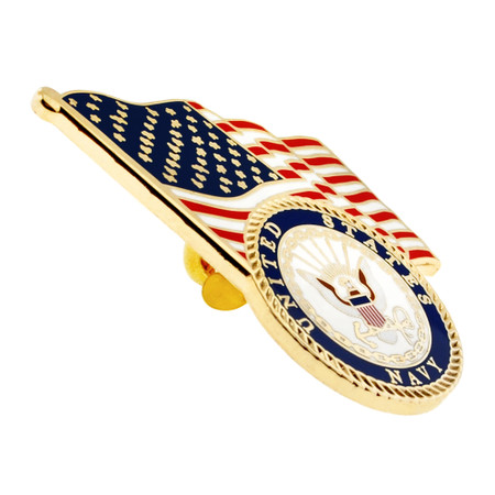 Officially Licensed U.S. Navy Emblem & USA Flag Pin - PinMart