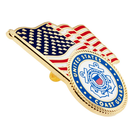 Officially Licensed U.S.C.G. Emblem & USA Flag Pin - PinMart