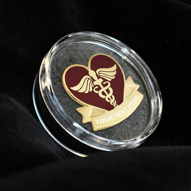 Engravable Caduceus Heart Pin | PinMart