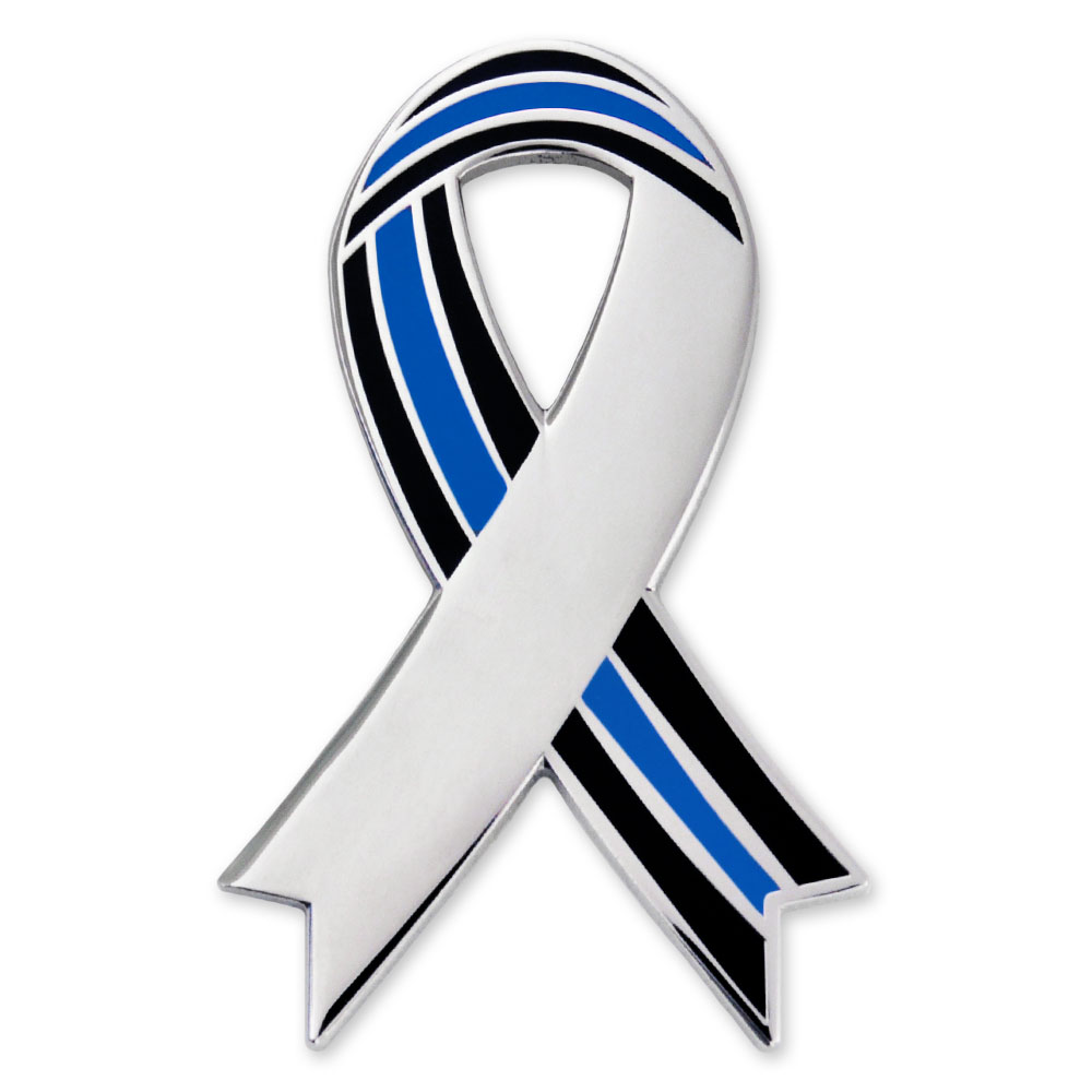Engravable Thin Blue Line Ribbon Lapel Pin | PinMart