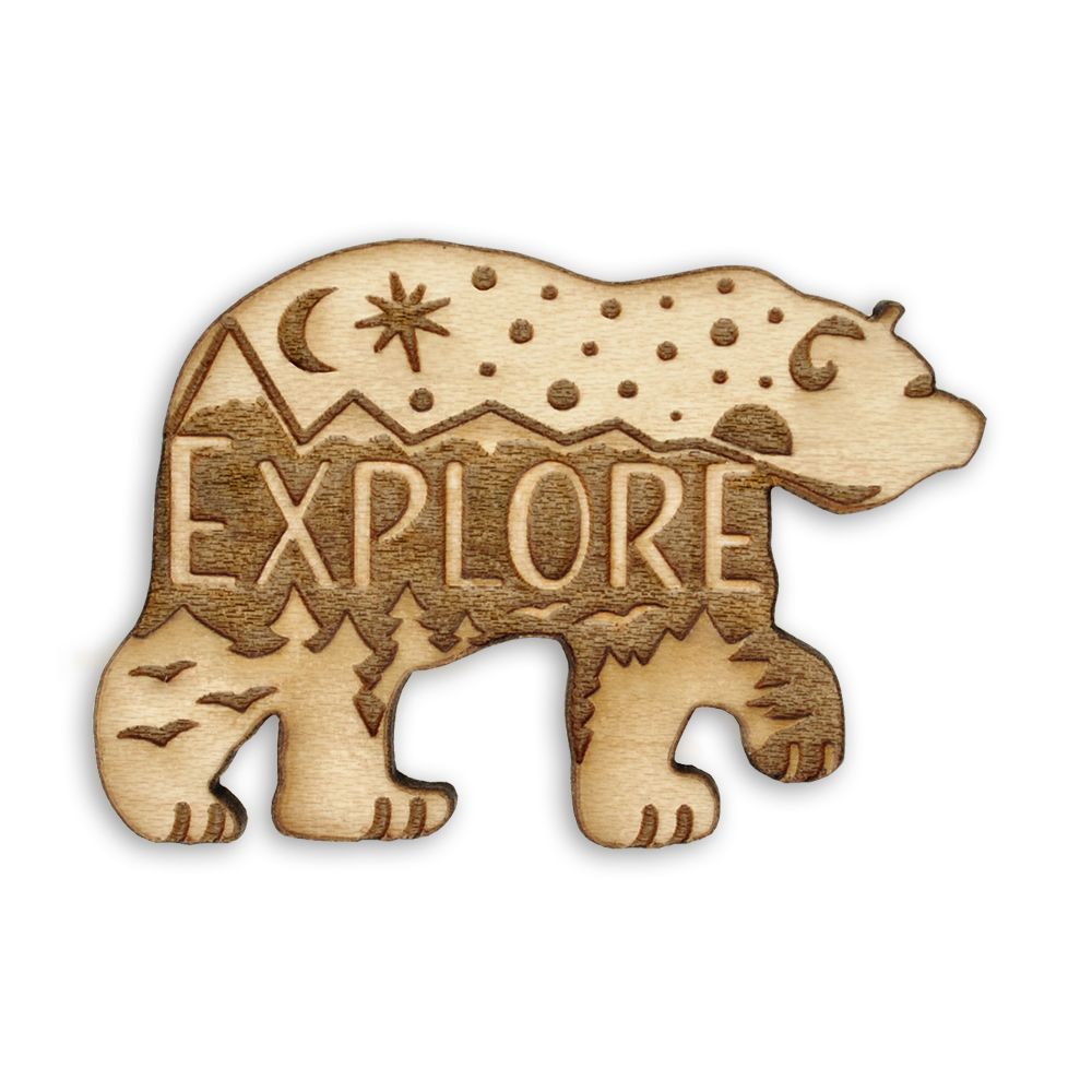 Explore Bear Wood Pin Pinmart