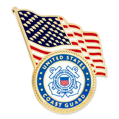 Officially Licensed U.S.C.G. Emblem & USA Flag Pin - PinMart