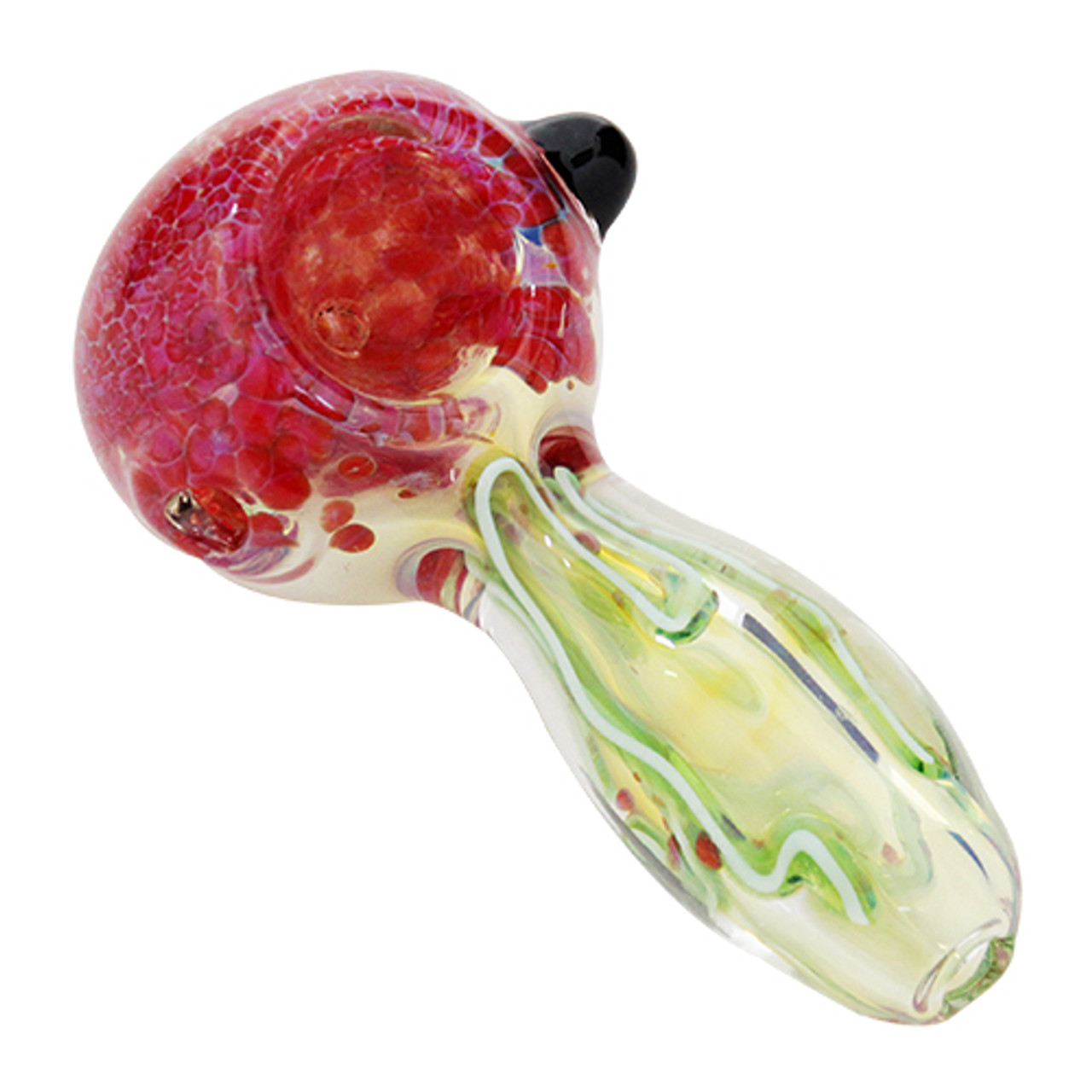 Red & Green Glass Hand Pipe w/ Spiral Accents - EightCig Red & Green Glass Hand Pipe w/ Spiral Accents - EightCig