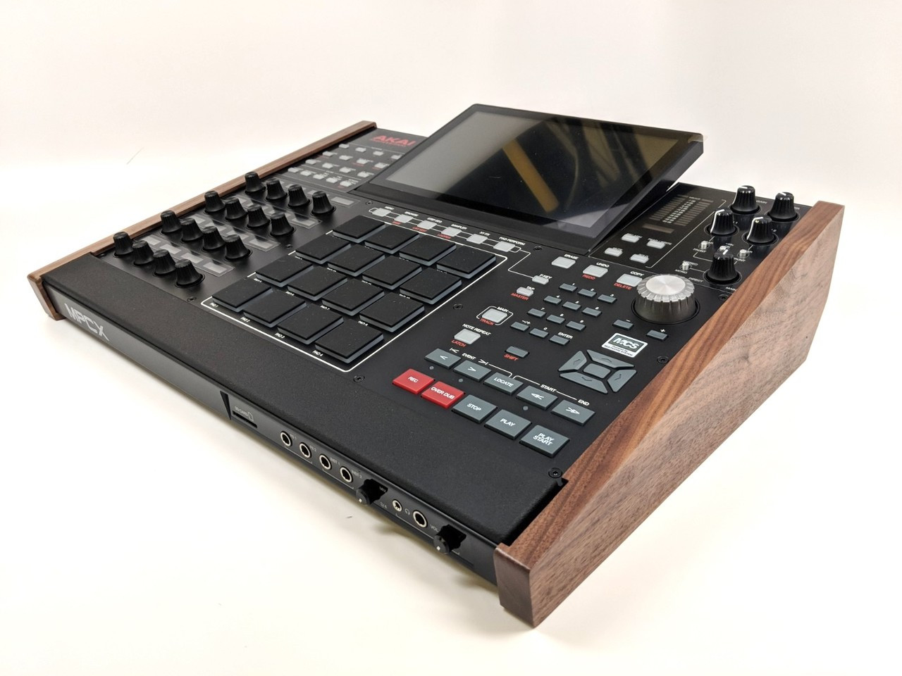 Wood Side Panel Tilt Stand - Akai MPCX - Walnut End Caps - Cheeks