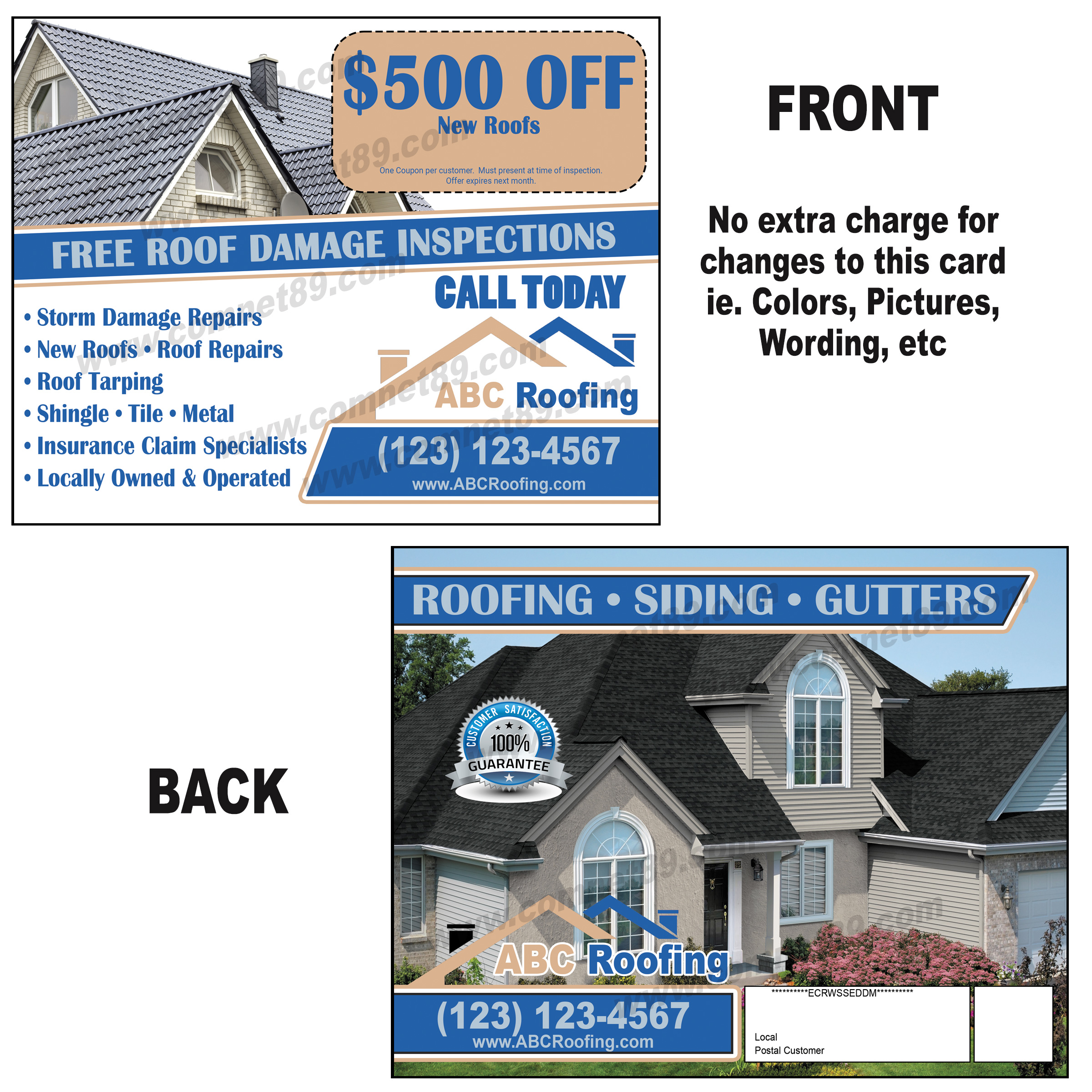 Free Storm Damage Roofing Inspection Postcard | EDDM® Eligible | 6.5 x 8