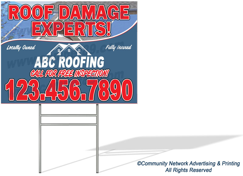 Storm Damage Roofing Yard Sign | Community Network