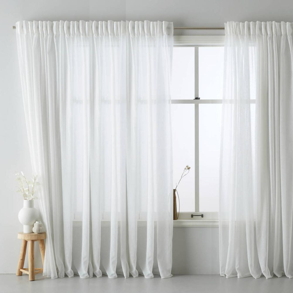 Cotton Look Voile Sheer Multiband Curtain Panel White