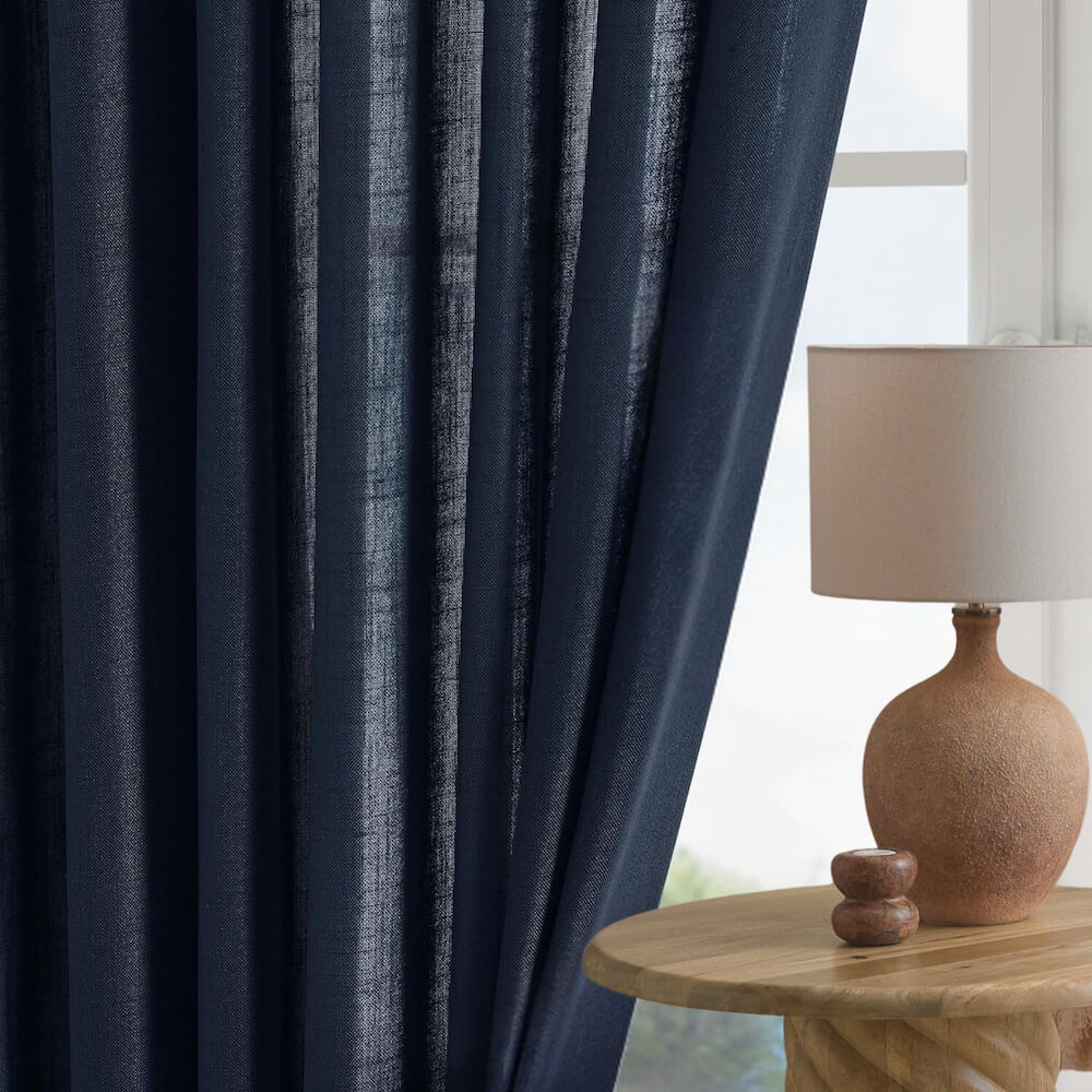 PALMO Multiband Linen Blend Curtain Panel Indigo | Quickfit