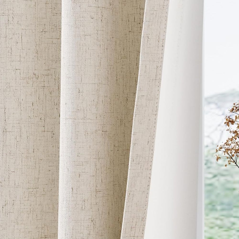 LILLY LINEN Multiband Linen Blend Curtain Panel WHITE