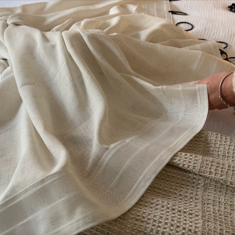 FLAX LINEN Multiband Pleated Wave Sheer Linen Curtain Panel