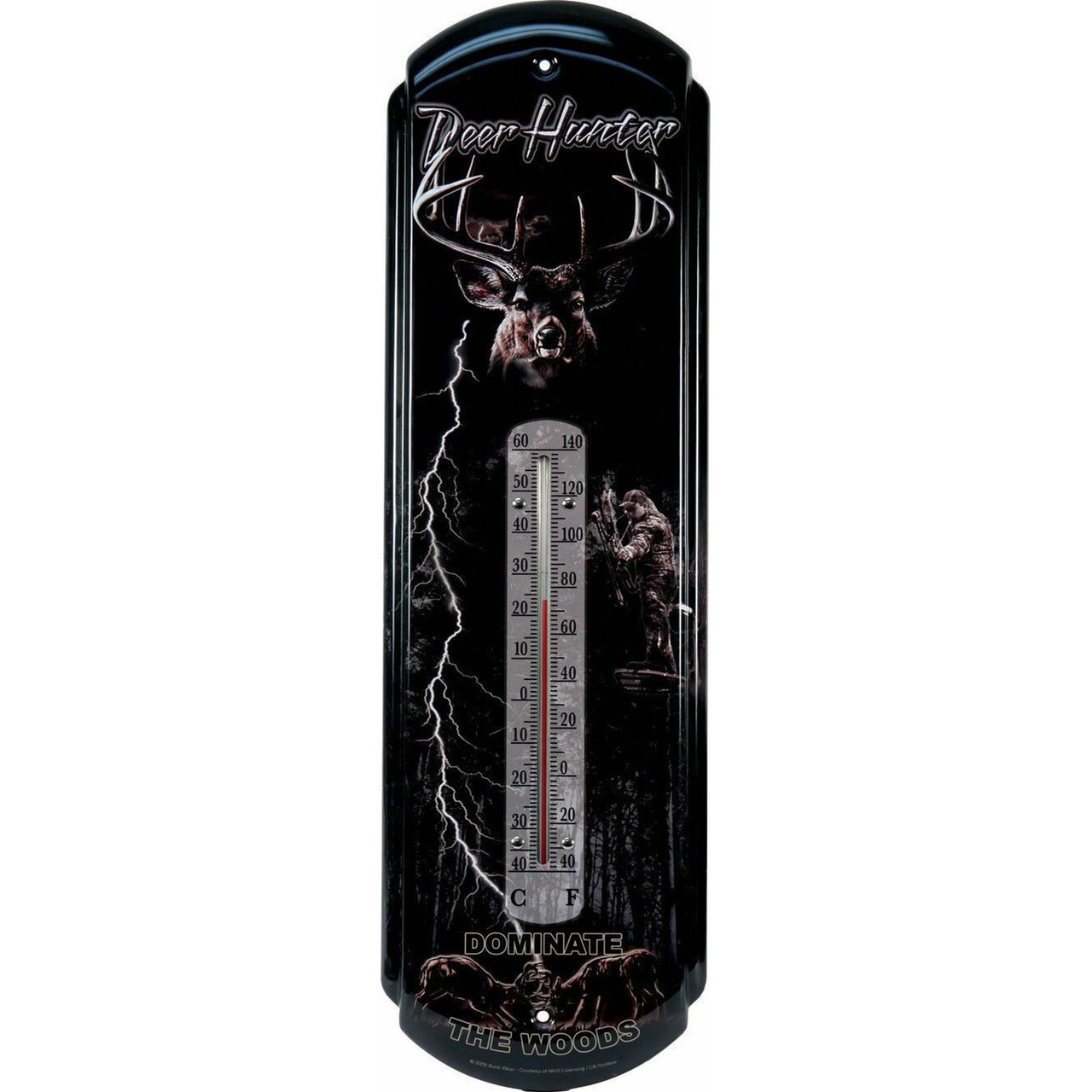 Large Tin Thermometer 5" x 17" NEW Deer Hunter Dominate the Woods - Fin ...