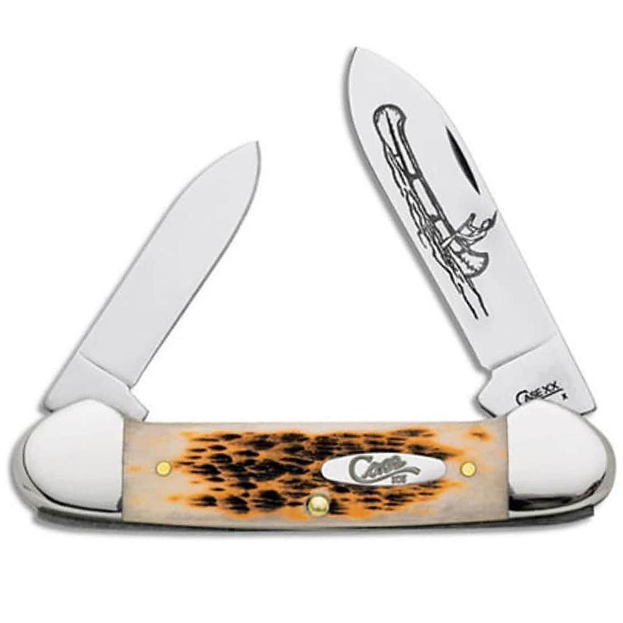 Case Canoe Knife Spear and Pen Chrome Vanadium Blades Amber Bone Handle ...