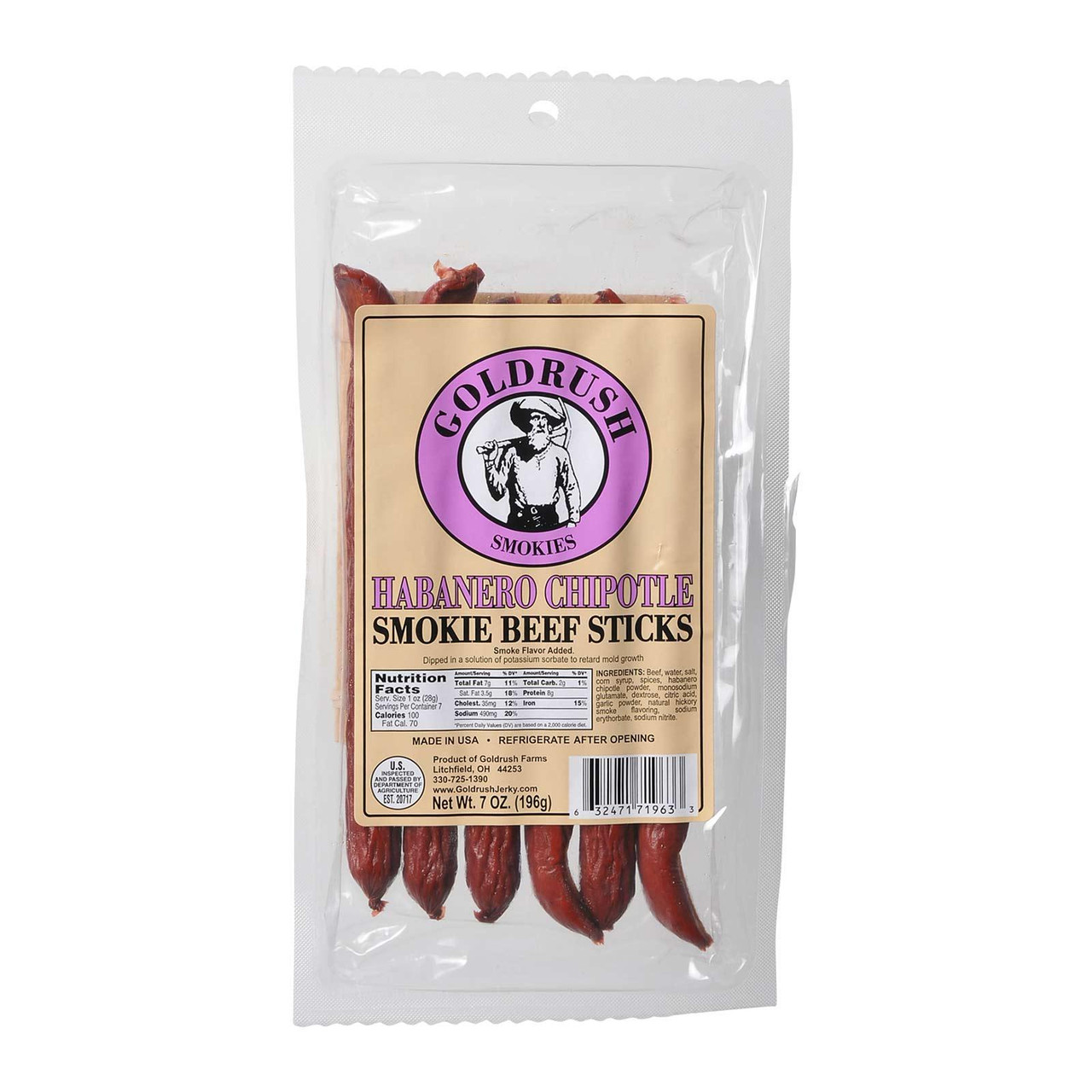 Gold Rush Beef Sticks 7oz. Package (Habanero Chipotle) - Fin Feather ...