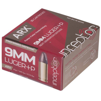 Inceptor 9ARXBRLUGP65 PD 9mm+ P 65 GR ARX 25 Rounds - Fin Feather Fur ...