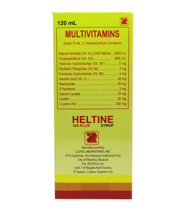 Heltine 300 Plus Multivitamins and Minerals Syrup 120mL - St. Joseph ...