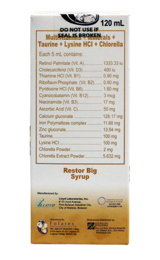 Restor Big Ef Multivitamins and Minerals Syrup 120mL - St. Joseph Drug ...