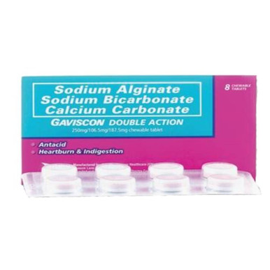Gaviscon Double Action 250mg / 106.5mg / 187.5mg 1 Tablet - St. Joseph ...