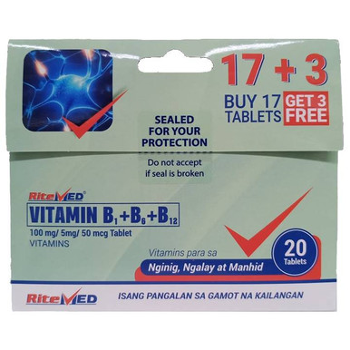 Vitamin B Complex RiteMed 100mg / 5mg / 50mcg Tablets - 17+3 - St ...