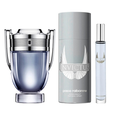 PACO RABANNE INVICTUS 3 PCS SET FOR MEN: 1.7 EAU DE TOILETTE SPRAY + 0. ...