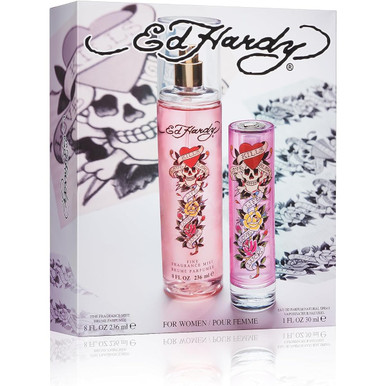 ED HARDY 2 PCS SET FOR WOMEN: 8 OZ FRAGRANCE MIST SPRAY + 1 OZ EAU DE ...