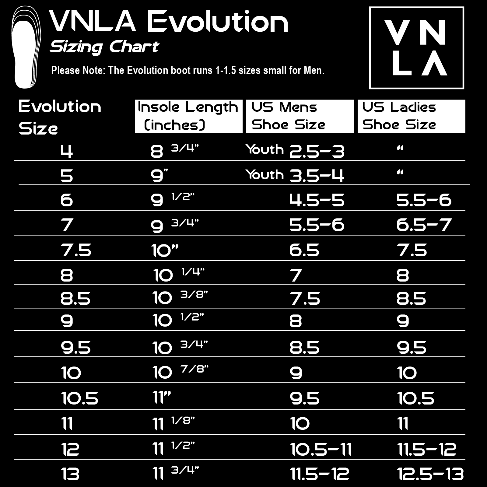 VNLA Evolution Size Chart vnla-evolution-size-chart