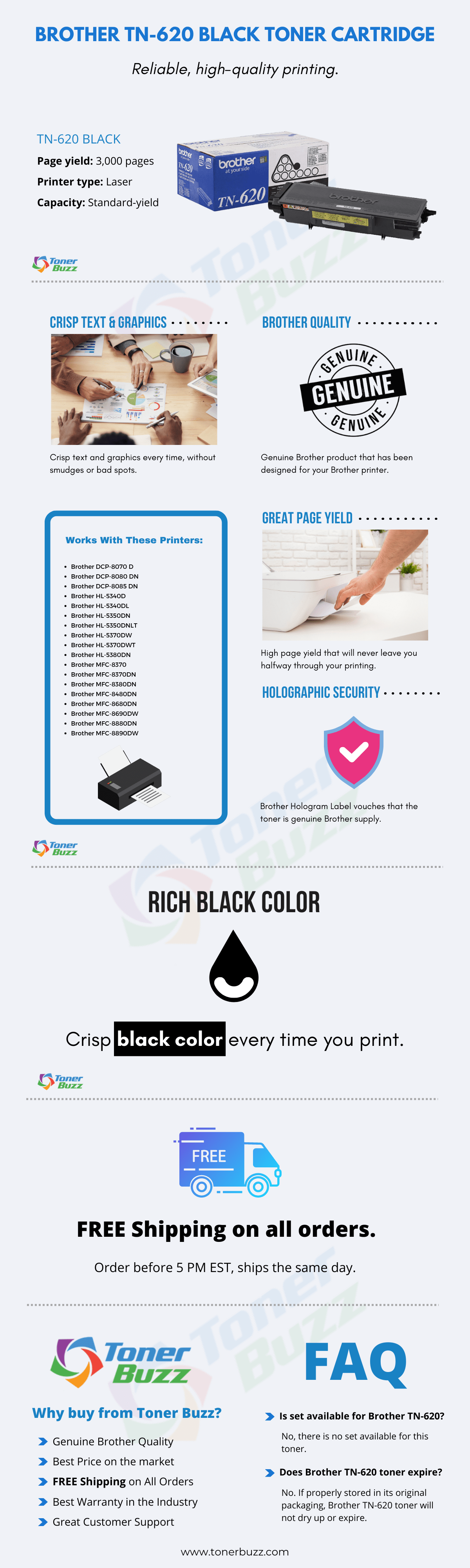 TN620 | Original Brother Laser Toner Cartridge - Black - Toner Buzz
