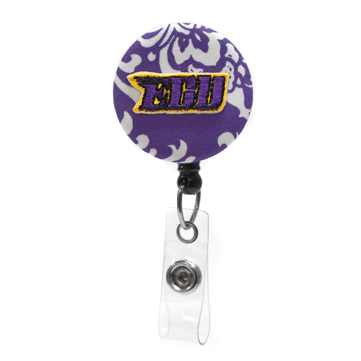 Purple Floral Wallpaper ECU Badge Reel - University Book Exchange