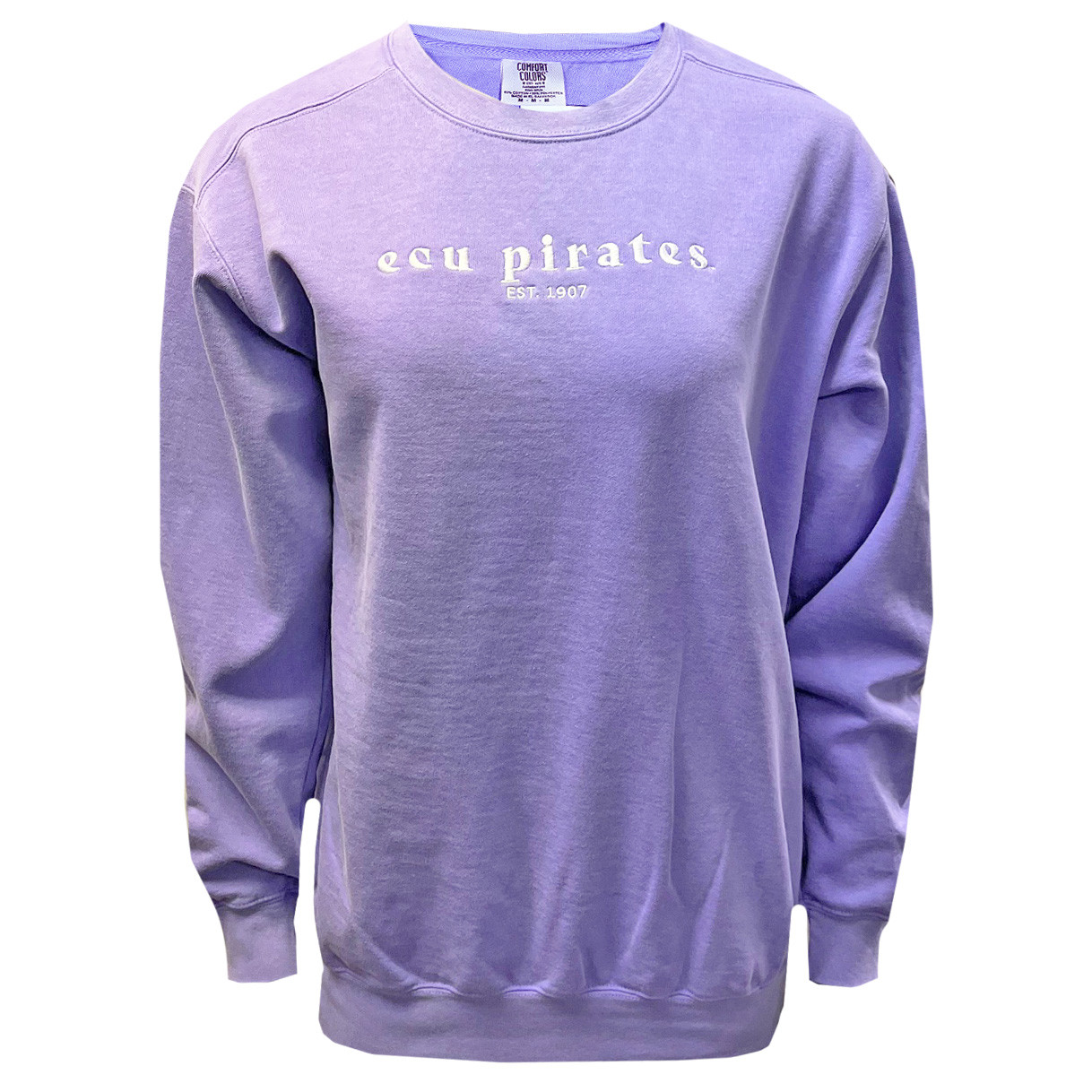 Purple Comfort Colors ECU Pirates Embroidered Crew