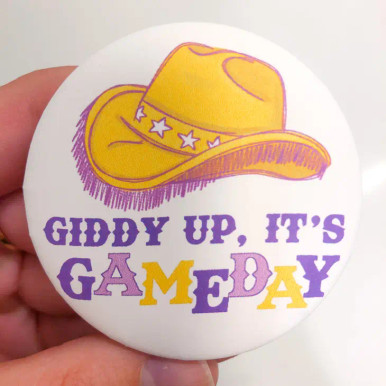 GIDDY UP PIN BACK BUTTON - University Book Exchange
