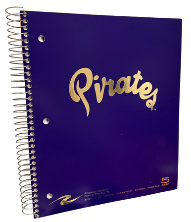 5 Subject Purple Notebook w/ Gold Pirates Script - University Book Exchange