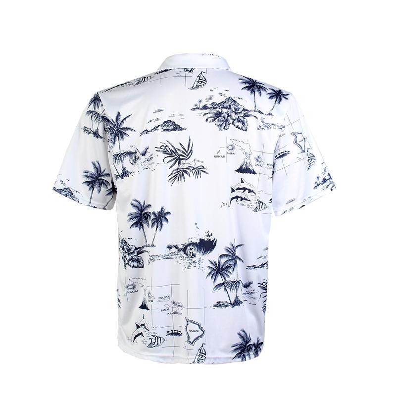 Men's Microfiber Aloha POLO Shirt - White Map