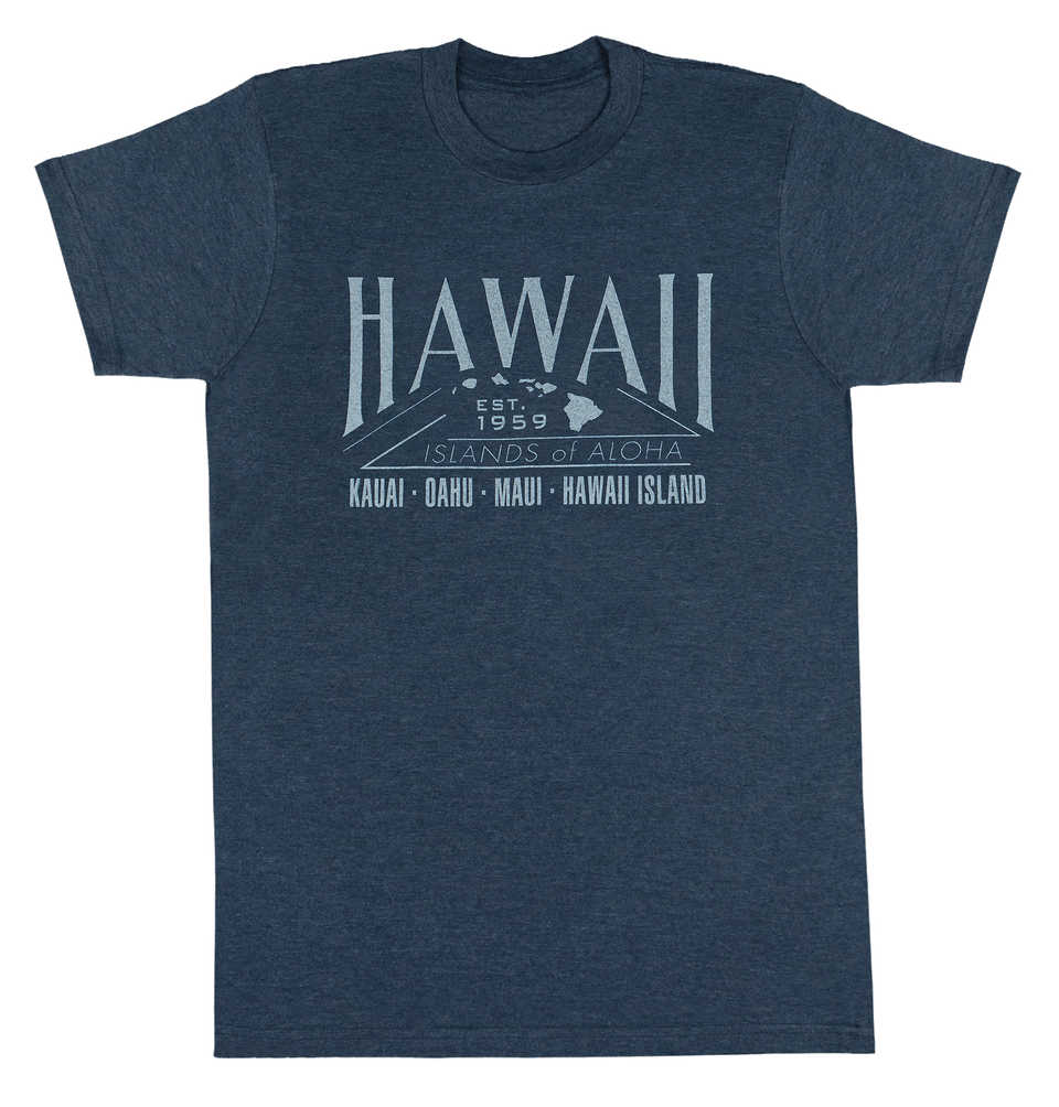Crew Neck Tee - Islands of Aloha: Denim Heather