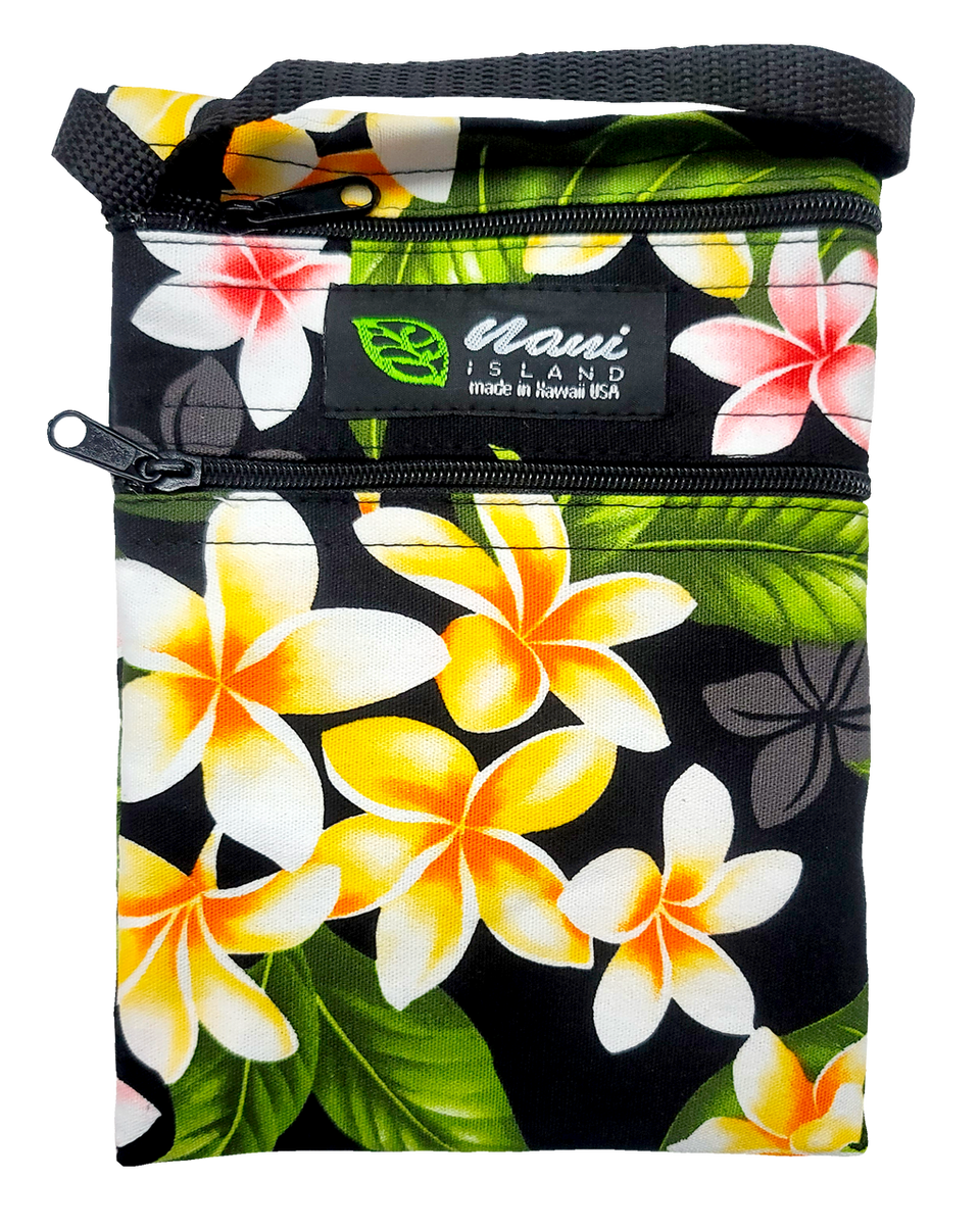 Island Style Passport Bag - Plumeria Chain: Black