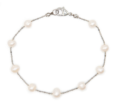 Floating Freshwater Pearl Anklet: White