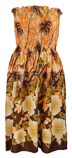 Ladies Elastic Tube Dress - Hibiscus Palm: Orange