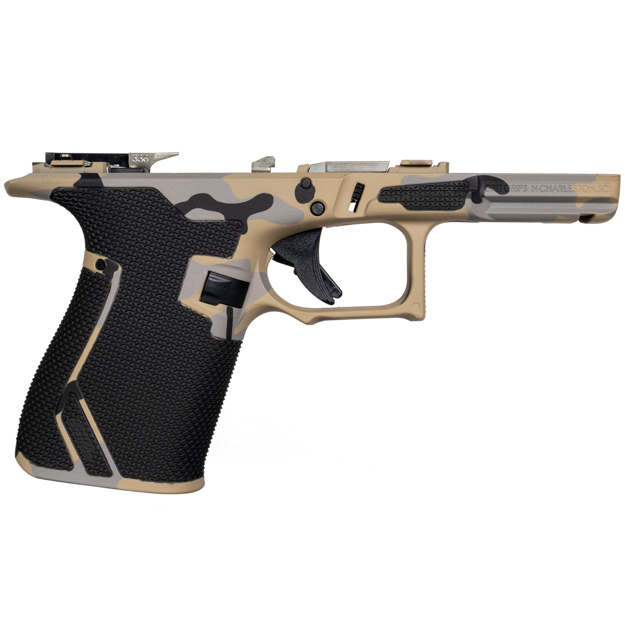 Grit Grips Pistol Frame for Glock G19 Gen3 - Assembled- Tan/Grey/Black Camo