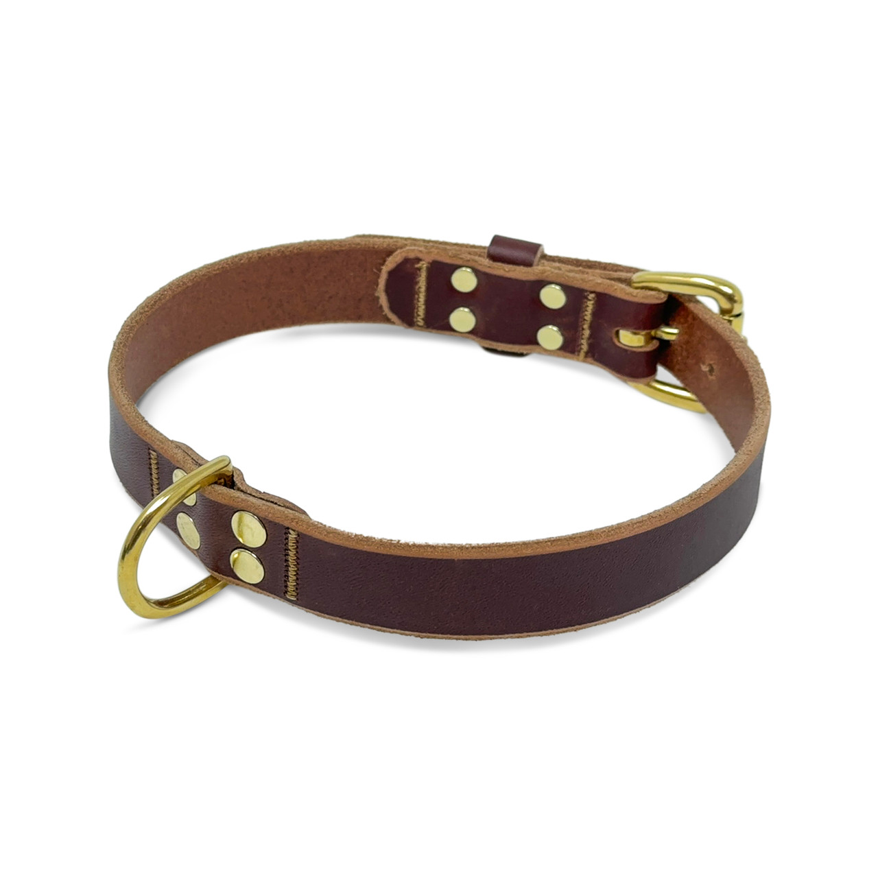 Henney's Genuine Leather Dog Collar, Solid Brass Hardware, Brown - USA ...