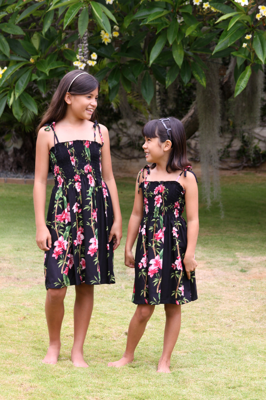 Plumeria Bamboo Panel Young Girl's Hawaiian Smocked Dress - OhanaWear