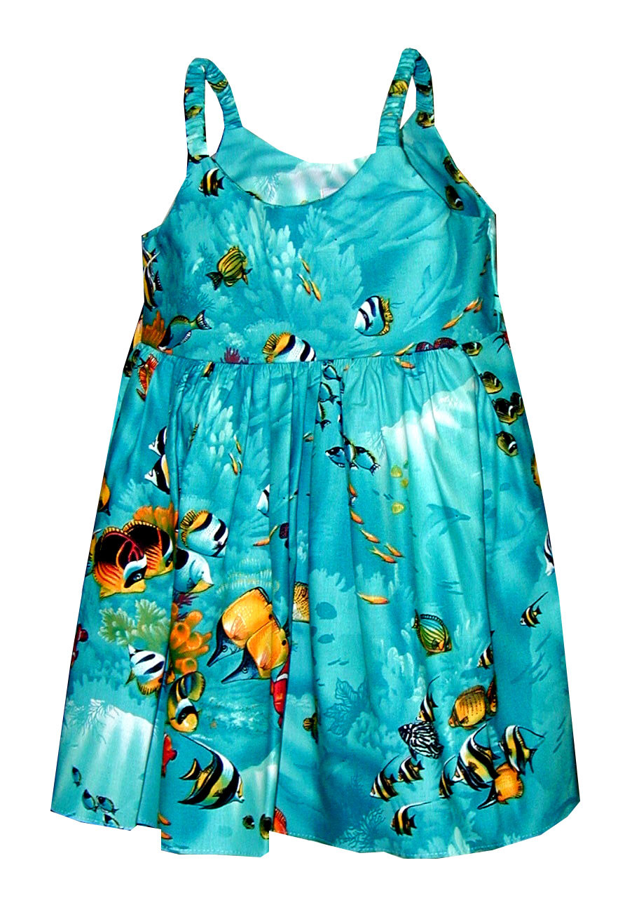 Marine Aquarium Fish Girl's Hawaiian Flared Dress - OhanaWear