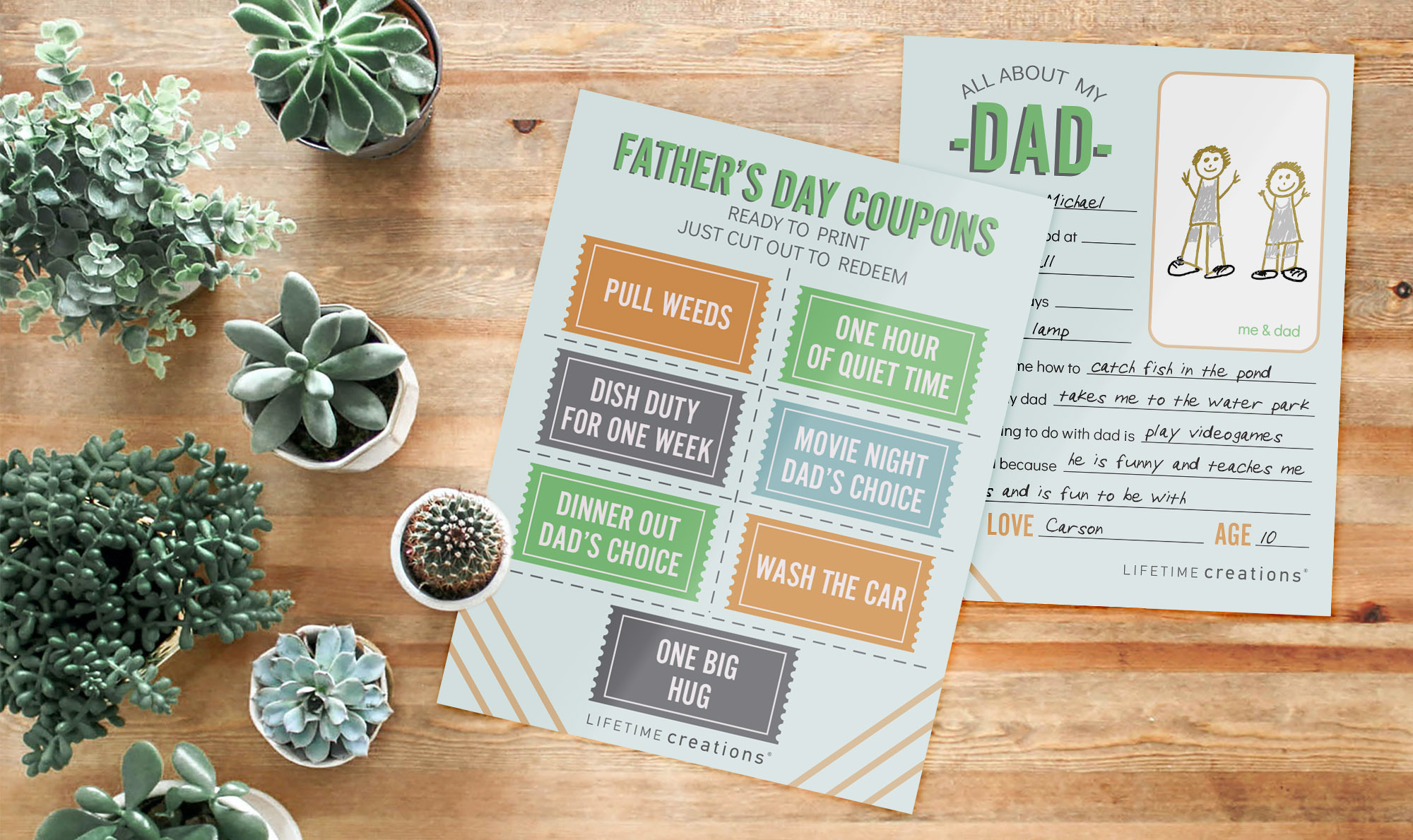 Free, Printable Father's Day Coupons & Questionnaire - Lifetime Creations