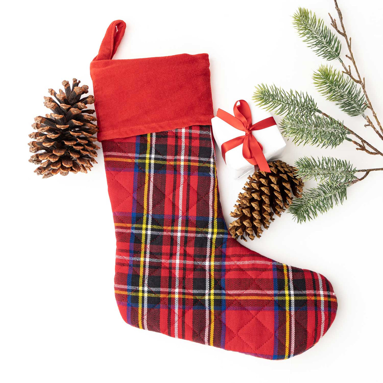 Red Plaid Quilted Stocking - 8 Oak Lane