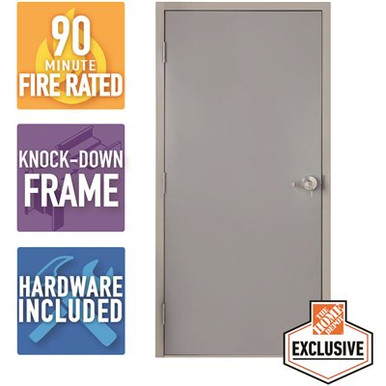 Armor Door 36 in. x 80 in. Gray Right-Hand Outswing Flush Steel ...