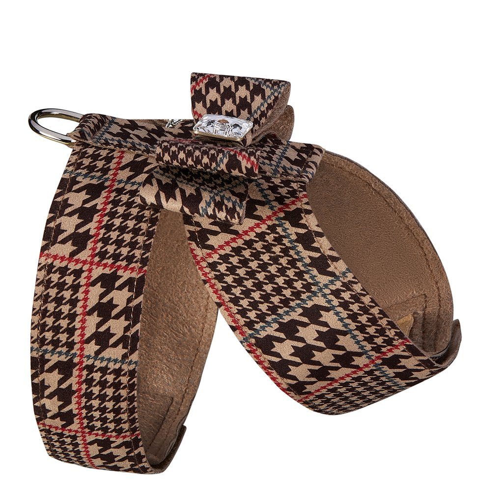 Custom - Chocolate Houndstooth Big Bow Tinkie Dog Harness