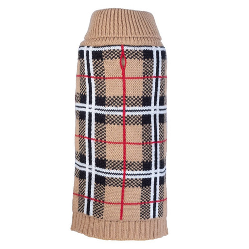 Tan Plaid Dog Sweater | Worthy Dog at PupRwear