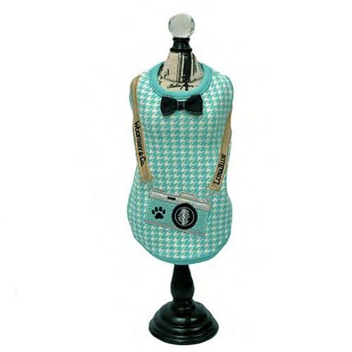 Designer Wooffany Camera Houndstooth Dog Tank | Luna Blue