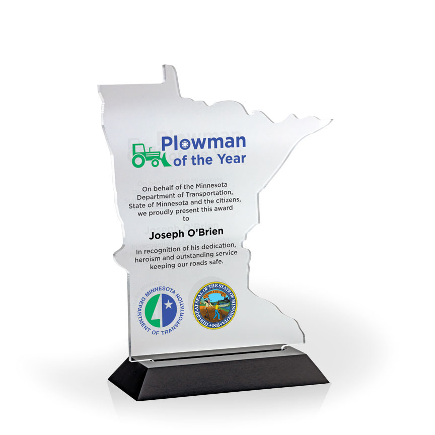 Minnesota Award with Black Wood Base - UV Print | Acrylic Awards ...
