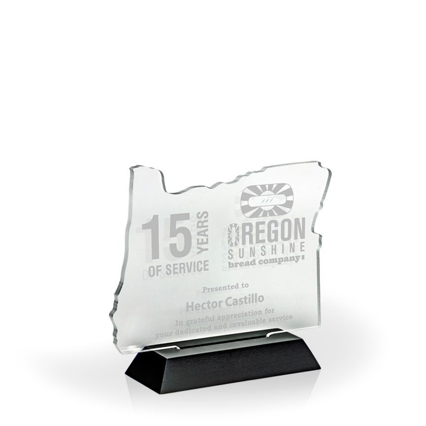 Oregon Award with Black Wood Base - Engraved | Acrylic Awards ...