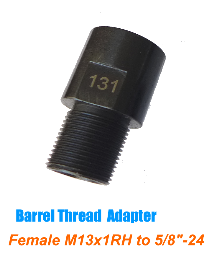 Barrel / Muzzle Thread adapter to Convert M13x1 Female to 5/8" - 24 Male